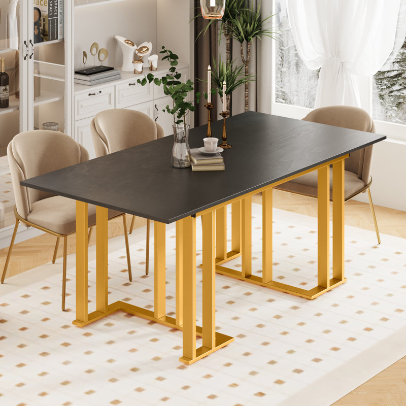 Willa Arlo™ Interiors Barba Rectangular Dining Table with Metal Golden Legs "& Reviews" | Wayfair
